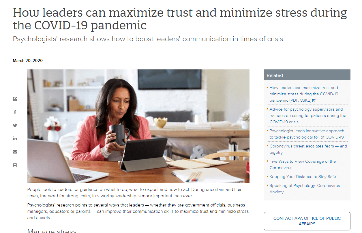 How leaders can maximize trust and minimize stress during the COVID-19 ...